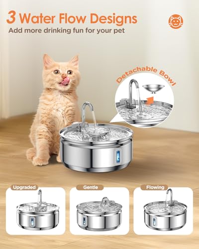 Cat Water Fountain, 3.2L/108oz Upgraded Stainless Steel Pet Water Fountain for Cats Inside Drinking, Automatic Dog Cat Water Bowl Dispenser with Water Level Window