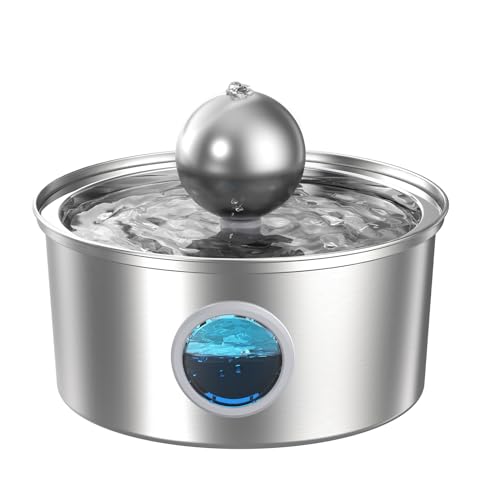 GOOSTOO Stainless Steel Cat Water Fountain - 108oz/3.2L Quiet Pet Fountain with Water Level Window - Attracts Cats to Drink