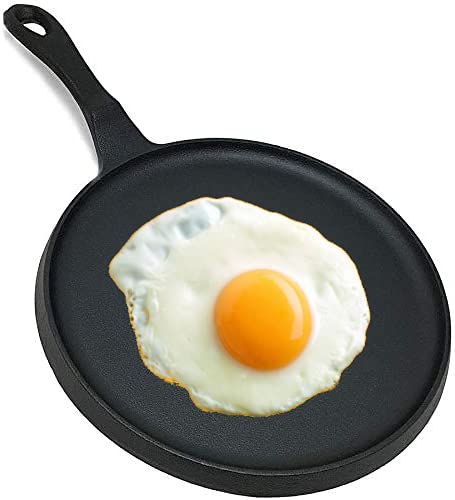 LavoHome Cast Iron Comal Fajitas Pan Pre-Seasoned Stovetop Oven & Grill Safe Flat Griddle - 10 Inches