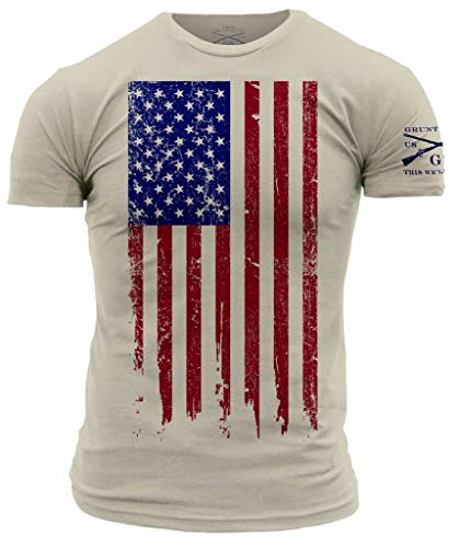Grunt Style America Patriotic Flag Men’s Shirt, Color Natural. Size XL