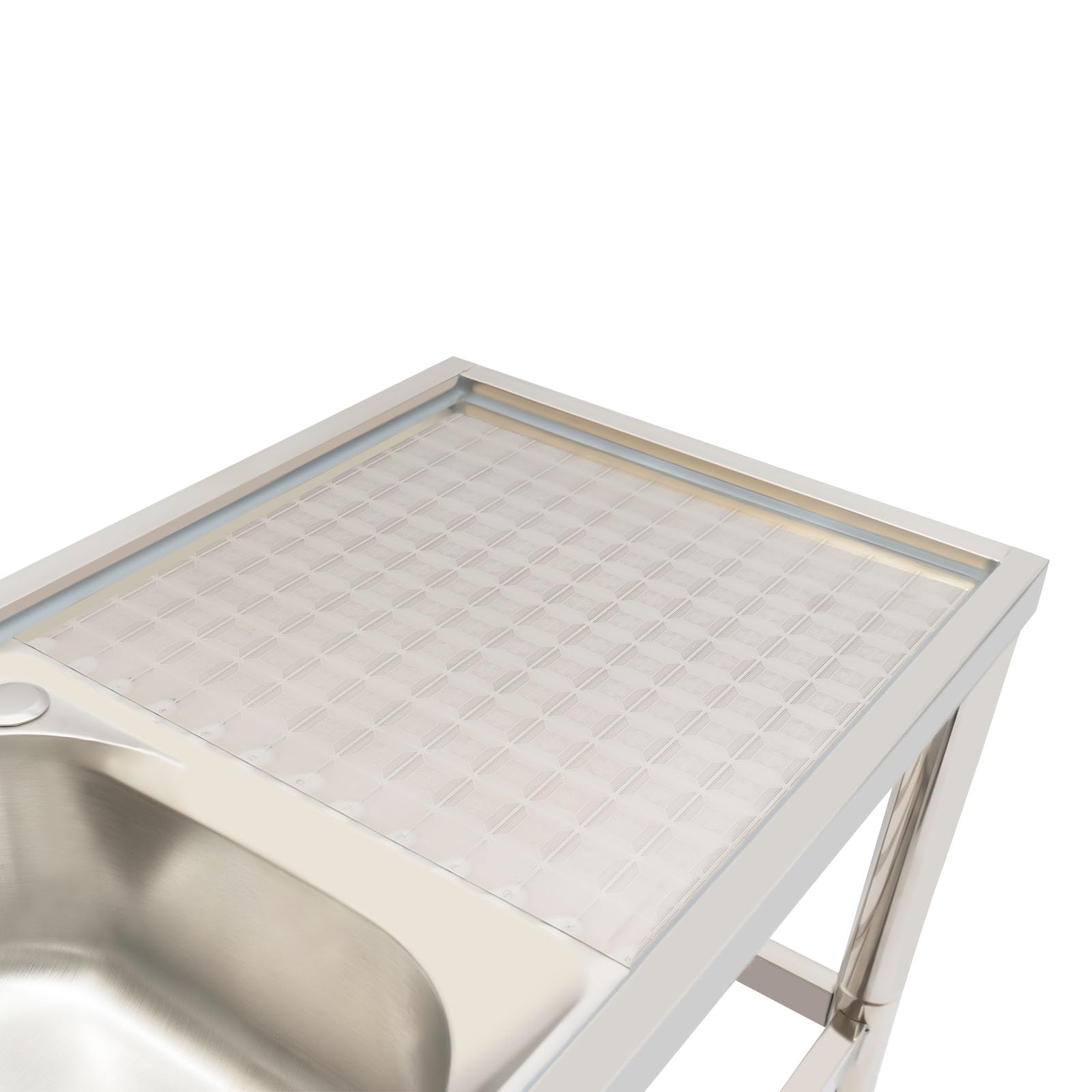 Stainless Steel Commercial Kitchen Sink Utility Sink 47 Inch Width with Prep Table 360 ° Rotatable Faucet 2 Compartment Storage Shelves