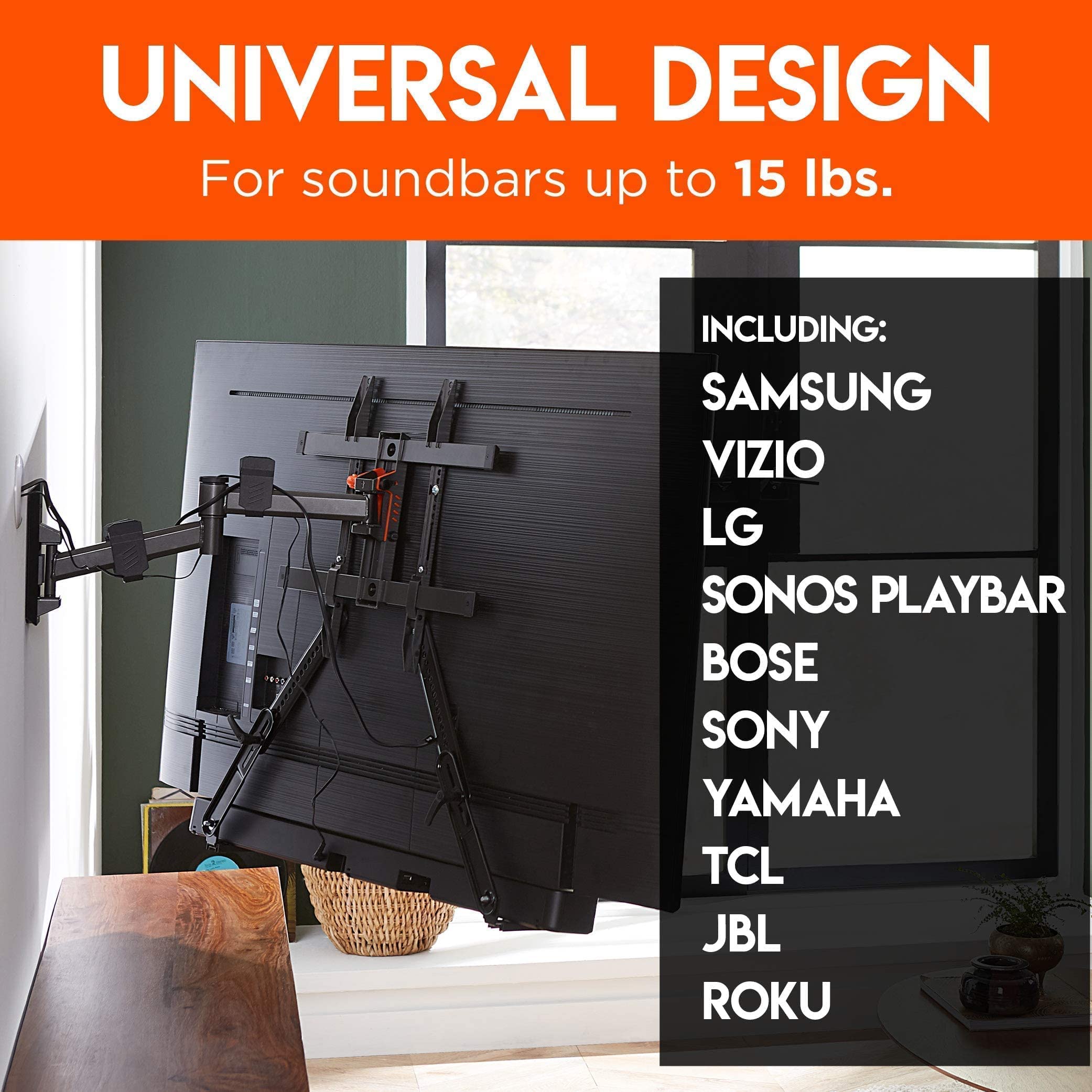 ECHOGEAR Full Motion TV Wall Mount & Sound Bar Mounting Bracket - for Big TVs Up to 90" - Height Adjustable Soundbar Mount