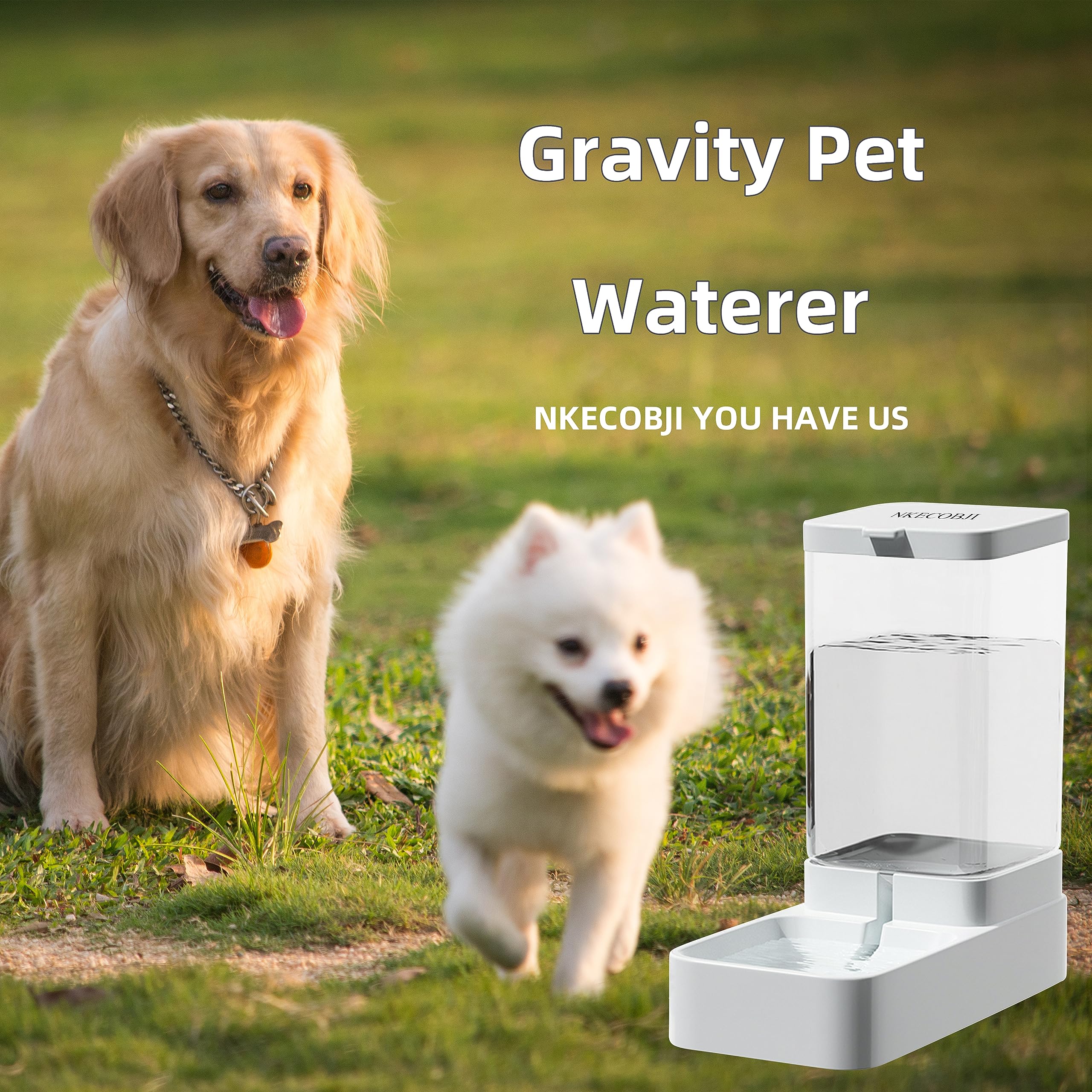 NKECOBJI Gravity Pet Feeder and Water Dispenser Set, Automatic Dog Feeder and Dog Water Dispenser for Dogs Cats Pets Animals Large Capacity(Water Feeder)