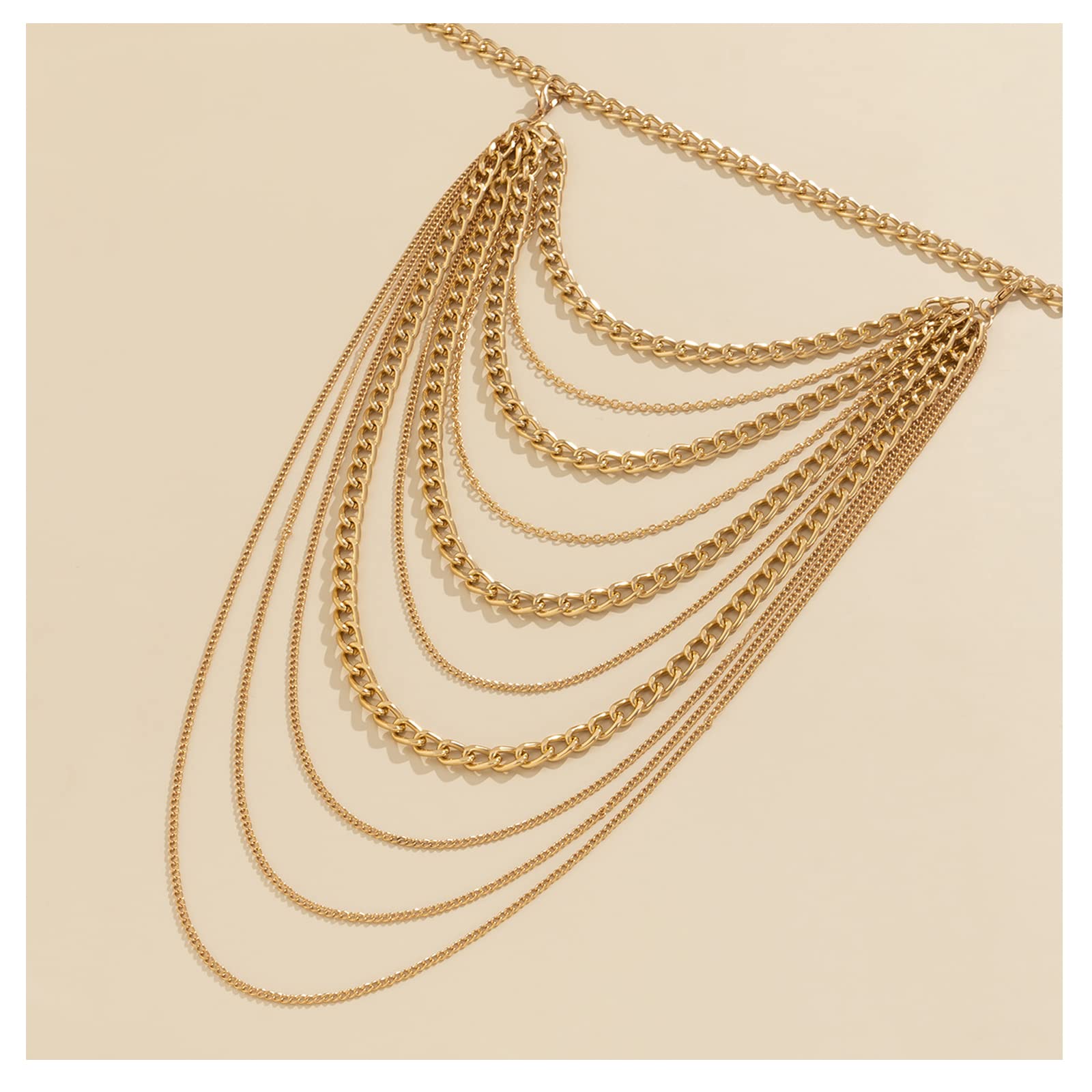 Punk Shoulder Chain Tassel Layered Upper Arm Chain Metal Multi Layer Tassel Shoulder Chain Bikini Fringe Backdrop Necklace for Women (Gold)