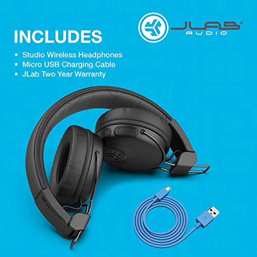 JLab Studio Bluetooth Wireless On-Ear Headphones | 30+ Hour Bluetooth 5 Playtime | EQ3 Sound | Ultra-Plush Faux Leather & Cloud Foam Cushions | Track and Volume Controls | Black
