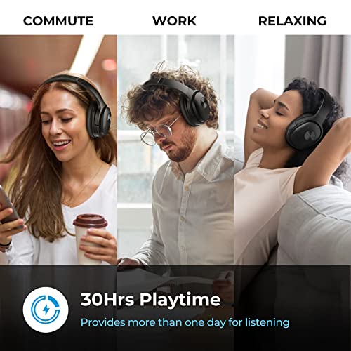 phonicgrid SE7 Hybrid Active Noise Cancelling Headphones, Bluetooth Wireless Headphones, Over Ear Bluetooth Headphones with ENC Clear Calls, Deep Bass, Bluetooth 5.1, 30Hrs for Talk/Music/Work, Black