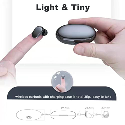 NVAHVA True Wireless Invisible Earbuds, Headphones with Microphone for iPhone Android, USB-C Charge, IPX5 Waterproof, Touch Control, Small Bluetooth Earbuds for Commute Sports Sleep (Black)