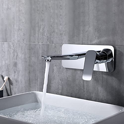 Bathroom Faucet Wall-Mounted Bathroom Sink Faucet Brass Basin Mixer Tap Hot and Cold Water Lavatory Faucet Single Handle Bathroom ​Vessel Sink Faucet,Chrome Heavy Duty