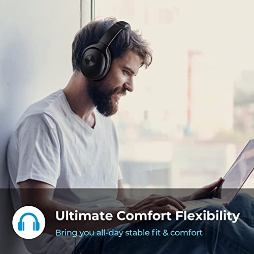 phonicgrid SE7 Hybrid Active Noise Cancelling Headphones, Bluetooth Wireless Headphones, Over Ear Bluetooth Headphones with ENC Clear Calls, Deep Bass, Bluetooth 5.1, 30Hrs for Talk/Music/Work, Black
