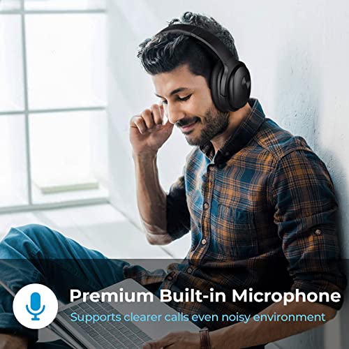 phonicgrid SE7 Hybrid Active Noise Cancelling Headphones, Bluetooth Wireless Headphones, Over Ear Bluetooth Headphones with ENC Clear Calls, Deep Bass, Bluetooth 5.1, 30Hrs for Talk/Music/Work, Black