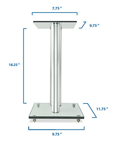 Mount-It! Floor Speaker Stands for Bookshelf Speakers and Surround Sound Home Theaters, 18 Inch High, 22 Lbs Capacity, Tempered Glass and Aluminum, Clear and Silver, One Pair