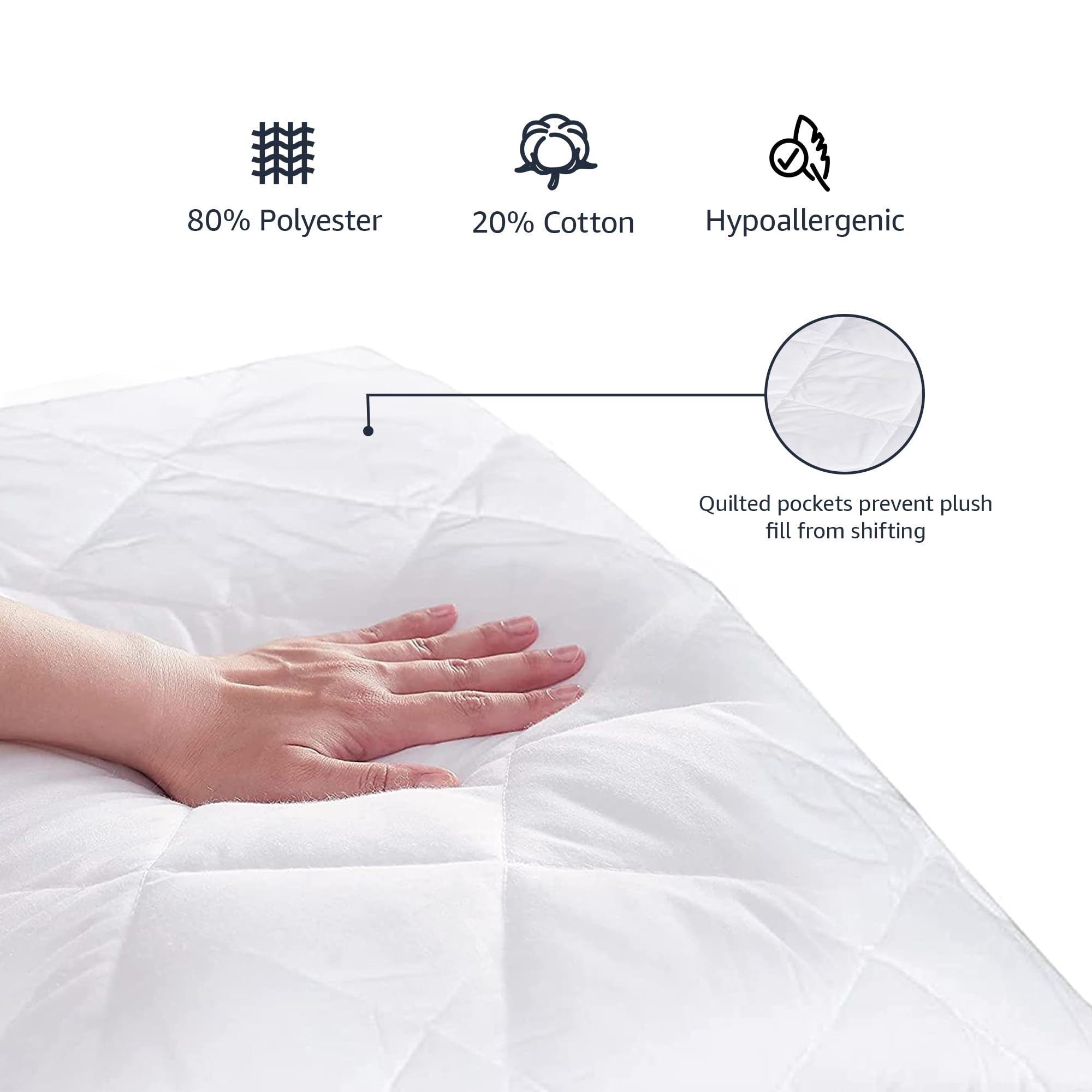Amazon Basics Hypoallergenic Quilted Mattress Topper Pad Cover - 18 Inch Deep, Queen