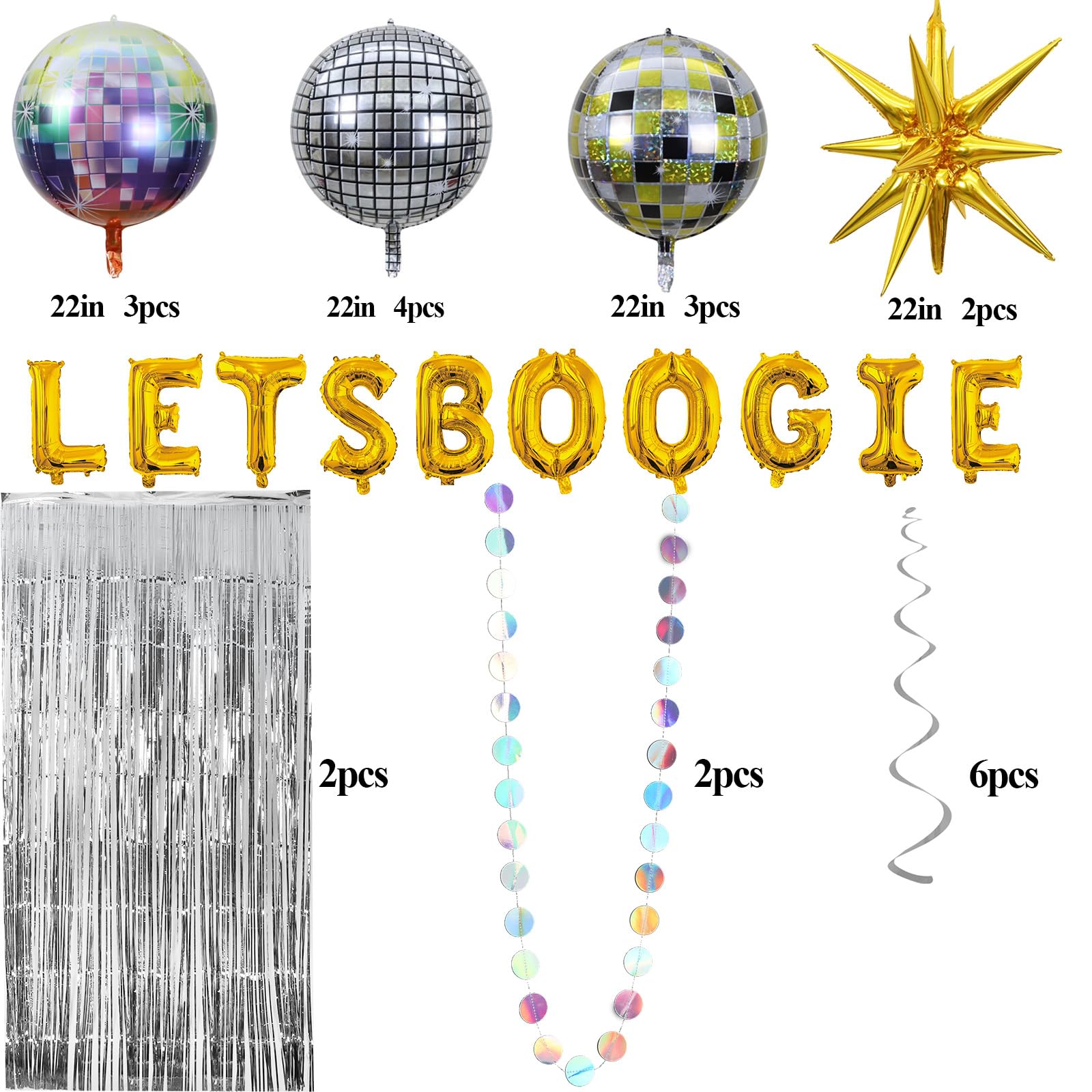 Vurxanqo Disco Party Decor,Disco Ball Balloons,70s 80s 90s Theme Party Decor,Silver Backdrop Curtain,Silver Fringe Sequin Backdrops,Bachelorette B'day Iridescent Streamers Party Decor,Silver,Gold