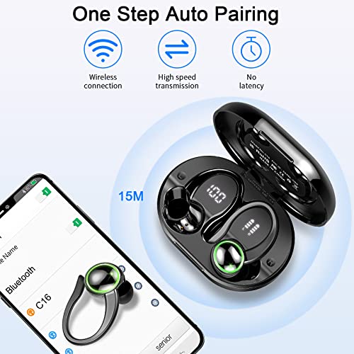 Wireless Earbuds, Bluetooth 5.3 Headphones Stereo Bass, 48H Playtime Earphones with LED Power Display, Over-Ear Buds with Earhooks Built-in Mic, IP7 Waterproof Headset for Sport Running Workout