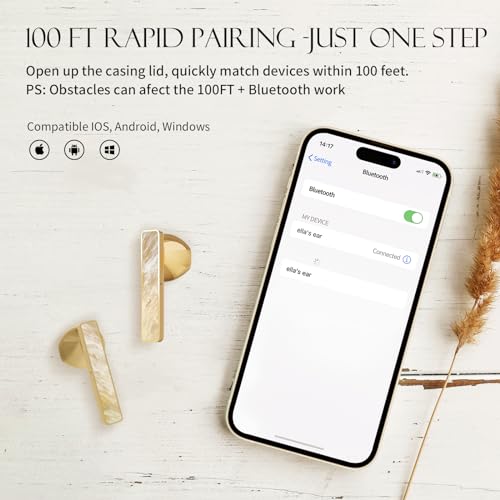 ELLA'S EARS Jewelry Style Wireless Earbuds Bluetooth Noise Canceling Headphones Effortless Setup Bluetooth Earphones with Mic 100 Hrs Play Time Headset for Christmas