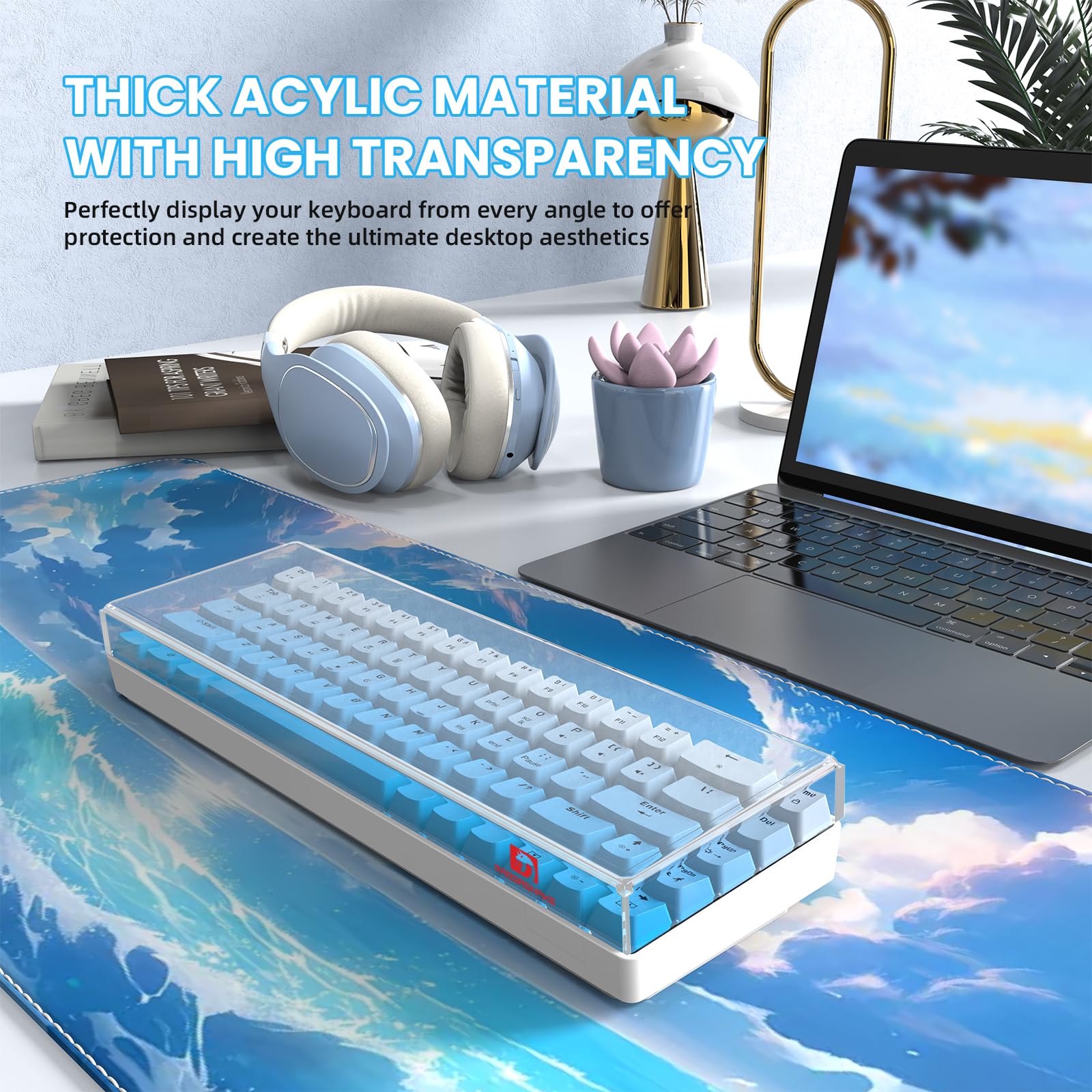 ZIYOU LANG KC02 Acrylic Clear Transparent Keyboard Cover(12.28*4*0.9’’) with Dustproof Waterproof Anti-hit Anti-cat Protective Case for 65% Small Layout 61Key 64Key 68Key Mechanical Gaming Keyboard
