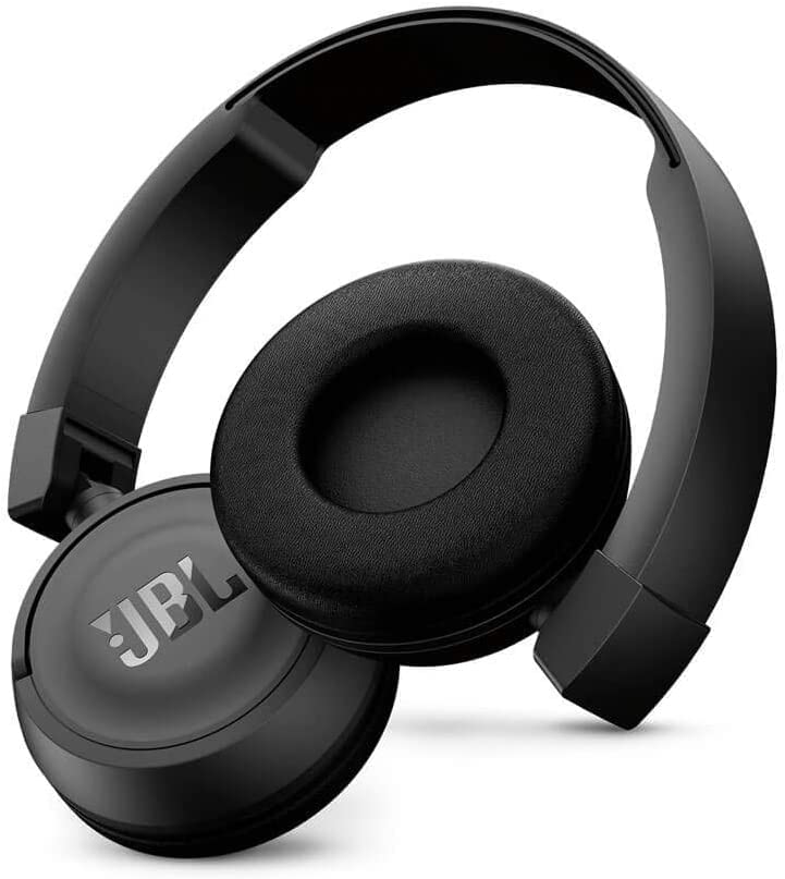 JBL T450BT Wireless On-Ear Headphones with Built-in Remote and Microphone, Includes Bonus Extended 5ft Charging Cable and Velvet Storage Pouch - Black