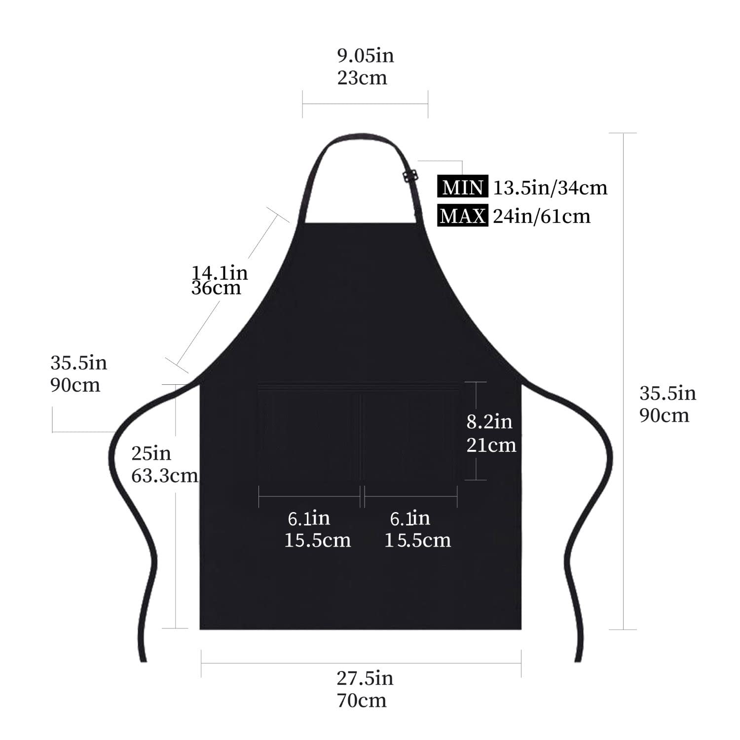 URED 2pcs Black Apron For Women,Bib Kitchen Apron Set,Extra Long Protection From Knee To Chest,Nail Tech Apron With Pockets,Artist Apron With Pockets,Chef Apron Elegant life RPET fabric