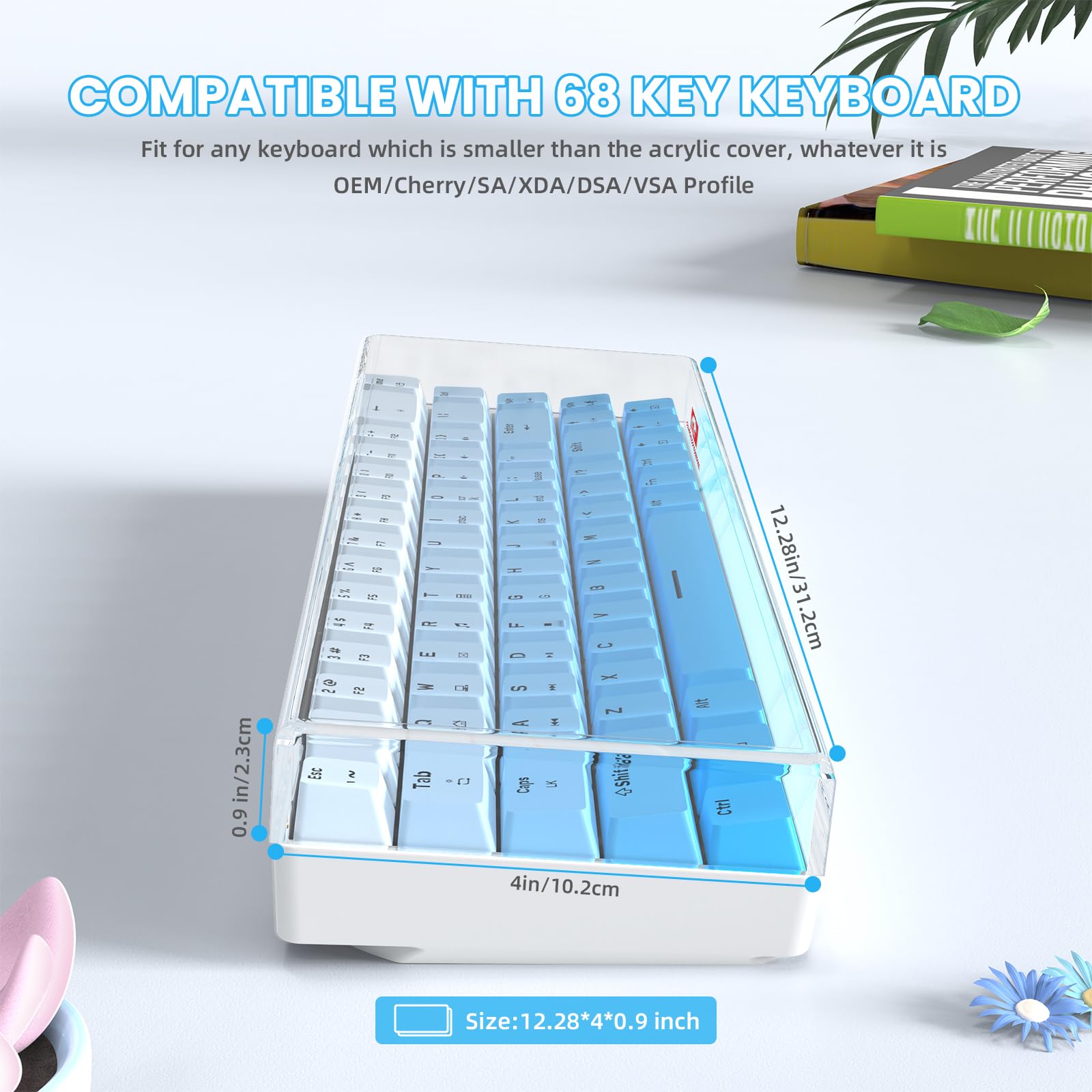 ZIYOU LANG KC02 Acrylic Clear Transparent Keyboard Cover(12.28*4*0.9’’) with Dustproof Waterproof Anti-hit Anti-cat Protective Case for 65% Small Layout 61Key 64Key 68Key Mechanical Gaming Keyboard