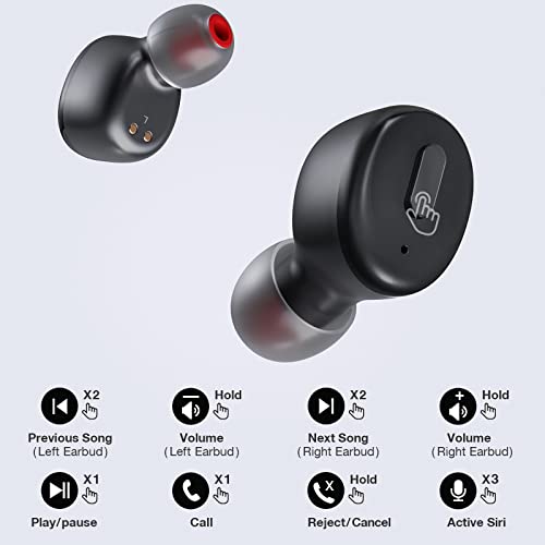 Wireless Earbuds Boean Mini Bluetooth Headphones with Charging Case 46H Playtime IPX8 Waterproof Earbuds Button Control Deep Bass Earphones Built in Mic Light-Weight HD Stereo Headset for Sports Black