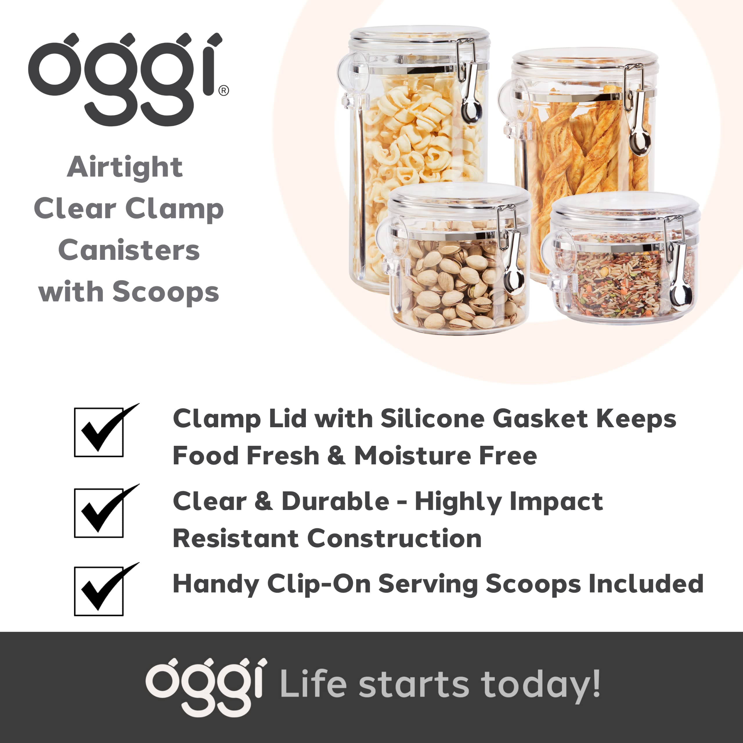 OGGI Clear Canister Food Storage Container, 72 Ounce