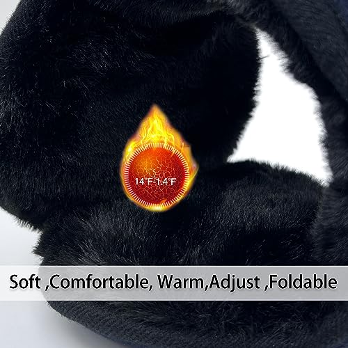 Winter Men Earmuffs, Big Size Foldable Polar Fleece Ear Warmers Women Adjustable Ear Muffs for Outdoor Activities (Brown)