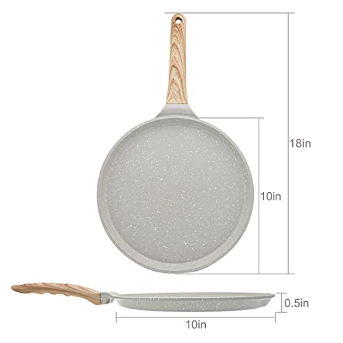 Bobikuke Nonstick Crepe Pan with Spreader, 10 Inch Dosa Pan Flat Pan, Tawa Tortilla Pan Induction Compatible - White