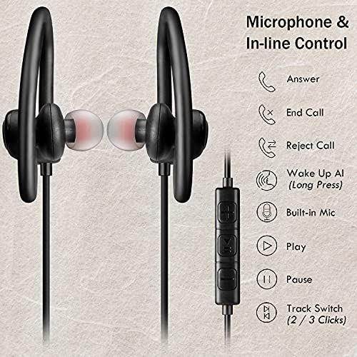 Sport Earbuds Running Headphones with Microphone, Wired in Ear Buds with Wrap Around Over Ear Hook for Jogging Workout Gym, Compatible with Cellphones, Laptop PC & Old iPhone, Friendly to Small Ear