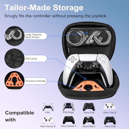 TiMOVO Controller Keyboard Carrying Case for PS5/PS5 Edge/Xbox Controller, PS5 Travel Case with Accessory Storage Holder, Hard Shell Protective Bag Fits PS5/Edge/Xbox Series X/S/One Controller, Black