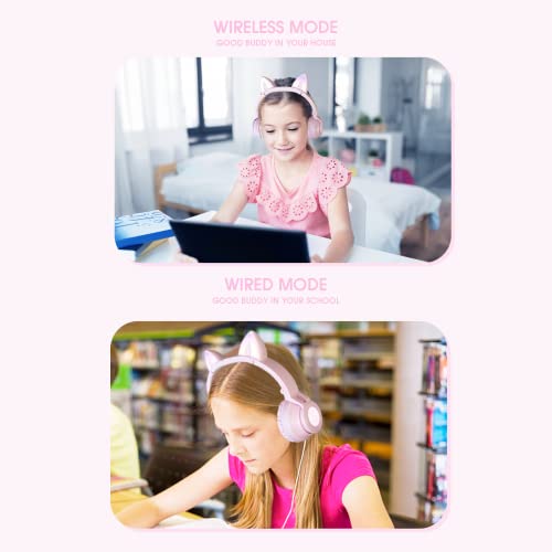 YUSONIC Cat Ear Bluetooth Headphones,Toddlers Kids Wireless Headphones for Boys Girls Amazon Fire Tablet/Laptop/iPad/School (Purple)