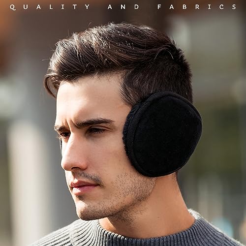 Winter Men Earmuffs, Big Size Foldable Polar Fleece Ear Warmers Women Adjustable Ear Muffs for Outdoor Activities (Brown)