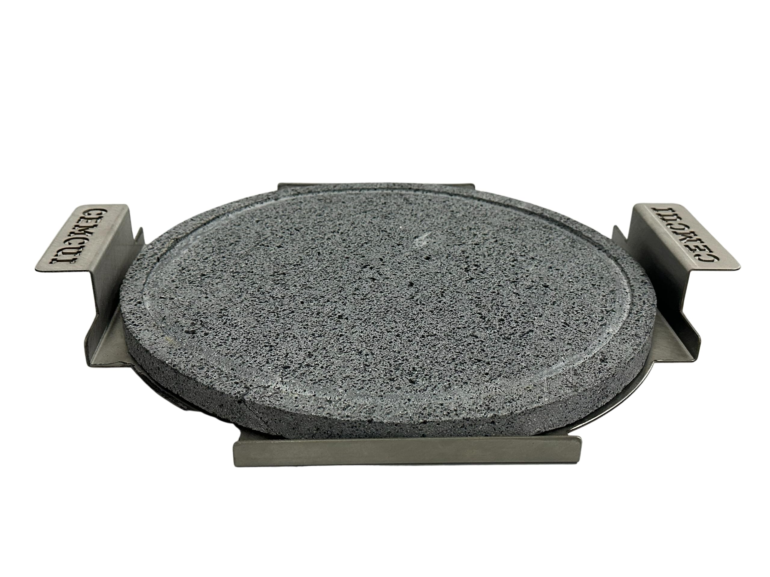 CEMCUI - 12.6-inch Artisanal Volcanic Stone Comal with Stainless Steel Handling Tray - Authentic Mexican Grilling & Baking Stone