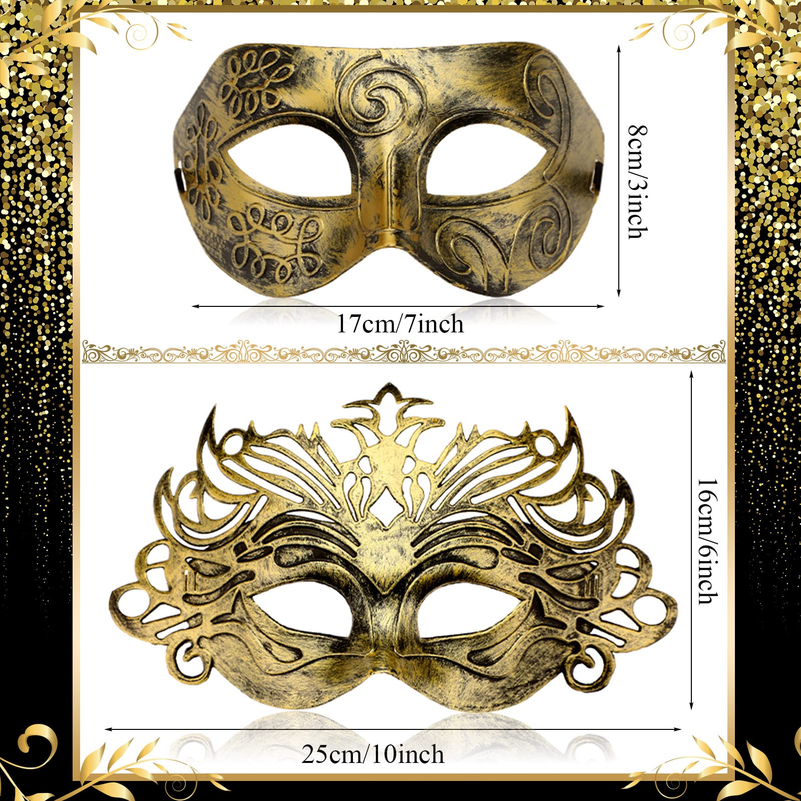Yunsailing 30 Pieces Masquerade Masks Venetian Mardi Gras Antique Masks with Strap for Women Men Carnival Prom Mask Party(Gold)