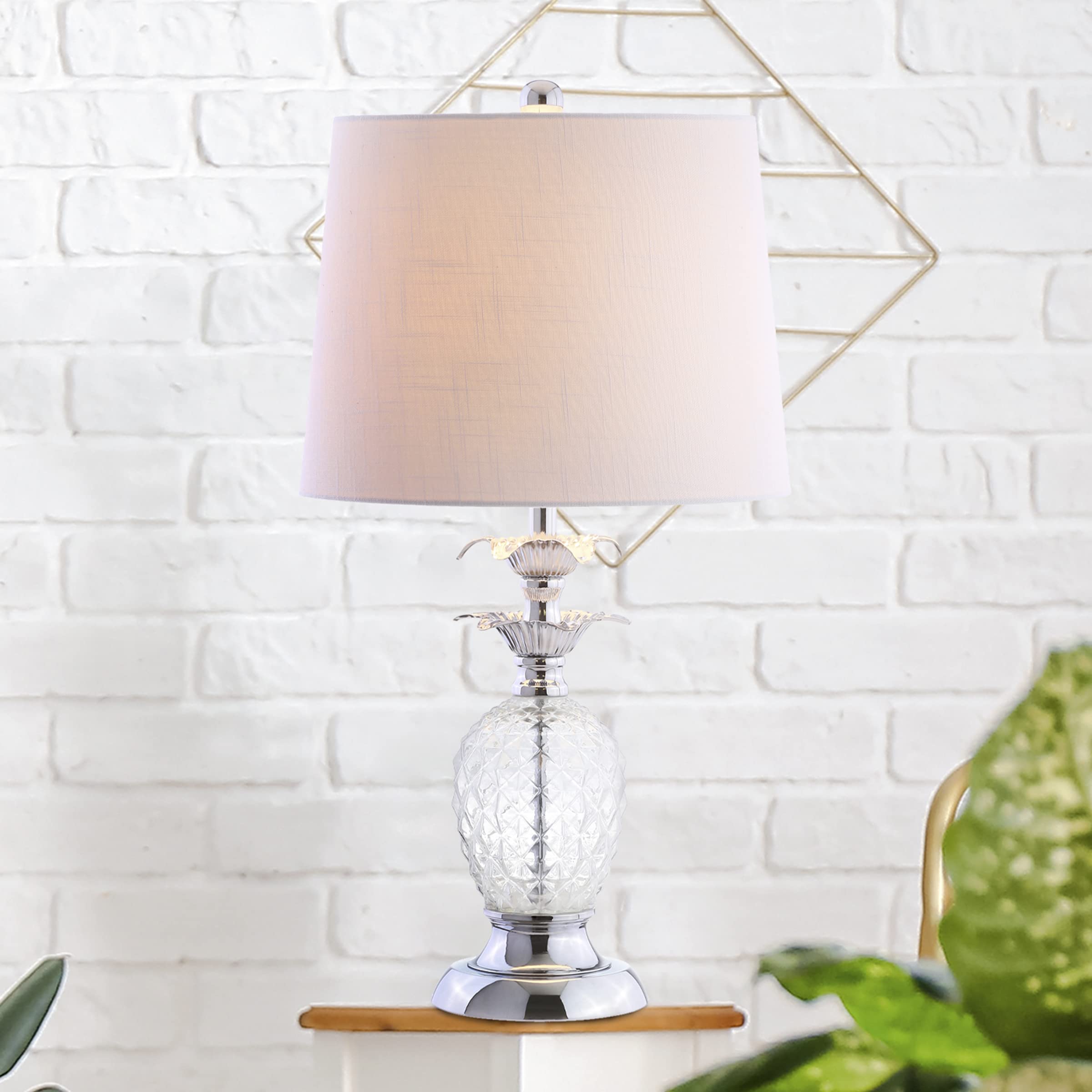 JONATHAN Y JYL1078A Jane 24" Glass LED Table Lamp Traditional Transitional Bedside Desk Nightstand Lamp for Bedroom Living Room Office College Bookcase LED Bulb Included, Clear/Chrome