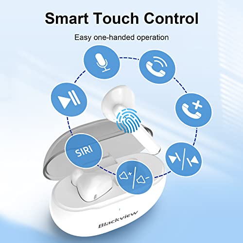 Blackview Wireless Earbuds, Bluetooth 5.3 Earbuds, HI-FI Stereo, True Wireless Stereo Headphones IPX7 Waterproof, in-Ear Headphones with CVC 8.0 Noise Reduction, Touch Control, Airbuds6 Earphones