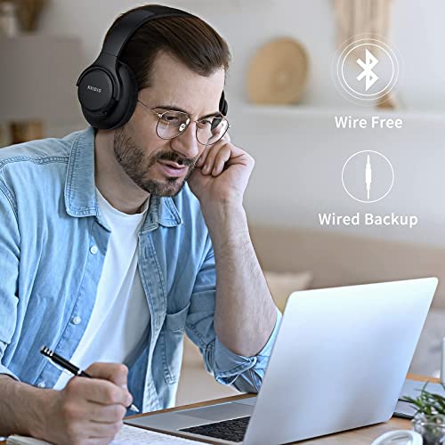 KVIDIO [Updated] Bluetooth Headphones Over Ear, 65 Hours Playtime Wireless Headphones with Microphone,Foldable Lightweight Headset with Deep Bass,HiFi Stereo Sound for Travel Work Laptop PC Cellphone