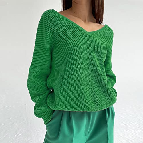 DUOWEI Pullover Sweaters for Men Casual Women's Autumn and Winter Solid Color V Neck Knitted Long Sleeved Sweater Sweater Shirt