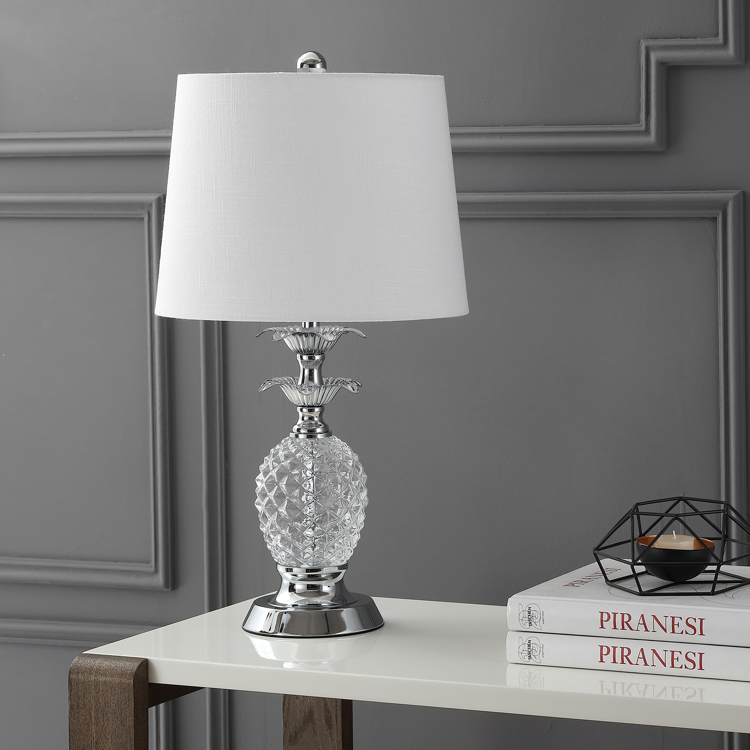 JONATHAN Y JYL1078A Jane 24" Glass LED Table Lamp Traditional Transitional Bedside Desk Nightstand Lamp for Bedroom Living Room Office College Bookcase LED Bulb Included, Clear/Chrome
