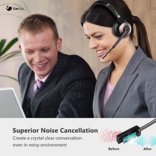 Bluetooth Headset, Wireless Headphones with Microphone Noise Cancelling, On Ear Headphones with Mic Mute, Handsfree PC Headsets for Zoom/Ms Teams/Skype 26H Playtime|Dual Connect|Laptop|iPhone|Tablet