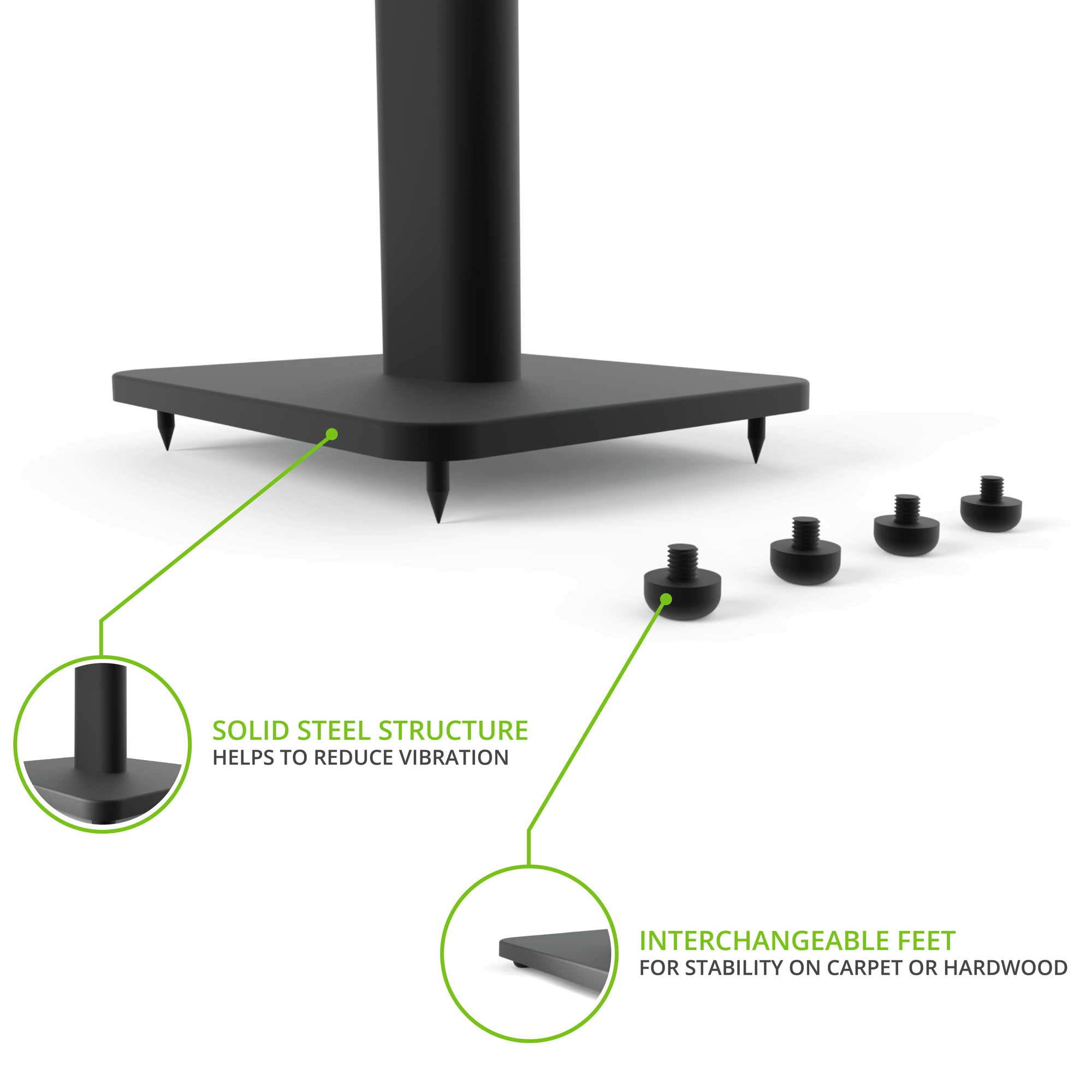 Kanto SP26PL Black Metal Speaker Stand (26 inches) - Universal Fit, Hidden Cables, Rotating Top Plate, Carpet & Hardwood Feet, ¼’-20 Mounting, Pair