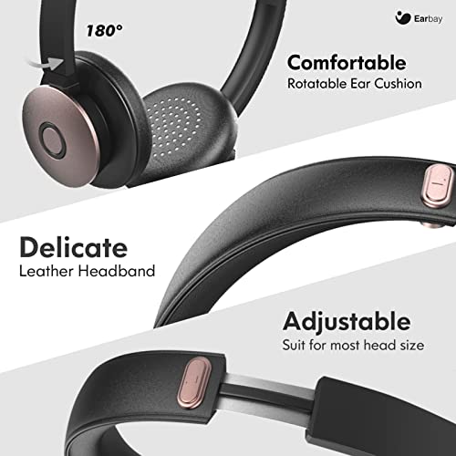 Bluetooth Headset, Wireless Headphones with Microphone Noise Cancelling, On Ear Headphones with Mic Mute, Handsfree PC Headsets for Zoom/Ms Teams/Skype 26H Playtime|Dual Connect|Laptop|iPhone|Tablet