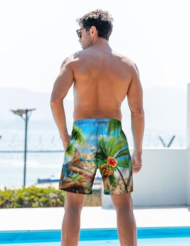 Goodstoworld Funny Cat Swim Trunks for Men Mens Swimming Trunks Board Shorts Summer Long Hawaiian Water Party Beach Bathing Suits