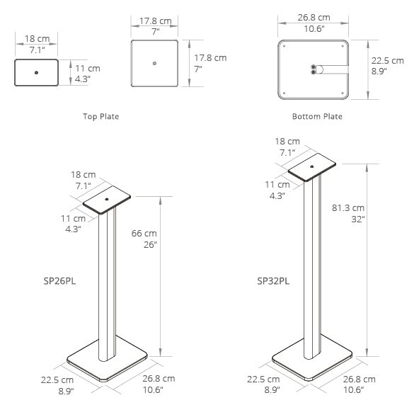 Kanto SP26PL Black Metal Speaker Stand (26 inches) - Universal Fit, Hidden Cables, Rotating Top Plate, Carpet & Hardwood Feet, ¼’-20 Mounting, Pair