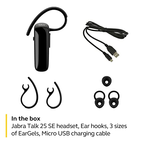 Jabra Talk 25 SE Mono Bluetooth Headset β Wireless Single Ear Headset with Built-in Microphone, Media Streaming, up to 9 Hours Talk Time, Black