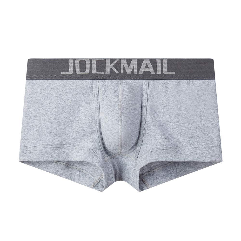 JOCKMAIL Cotton Men Boxer U Convex Pouch Adjustable Size Ring Cock Straps Men trunk Shorts (XXL, Gray)