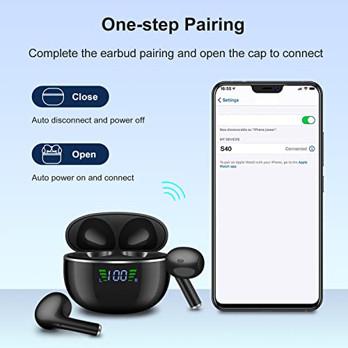 Bluetooth Headphones True Wireless Earbuds 60H Playback LED Power Display Earphones with Wireless Charging Case IPX7 Waterproof in-Ear Earbuds with Mic for TV Smart Phone Computer Laptop Sports
