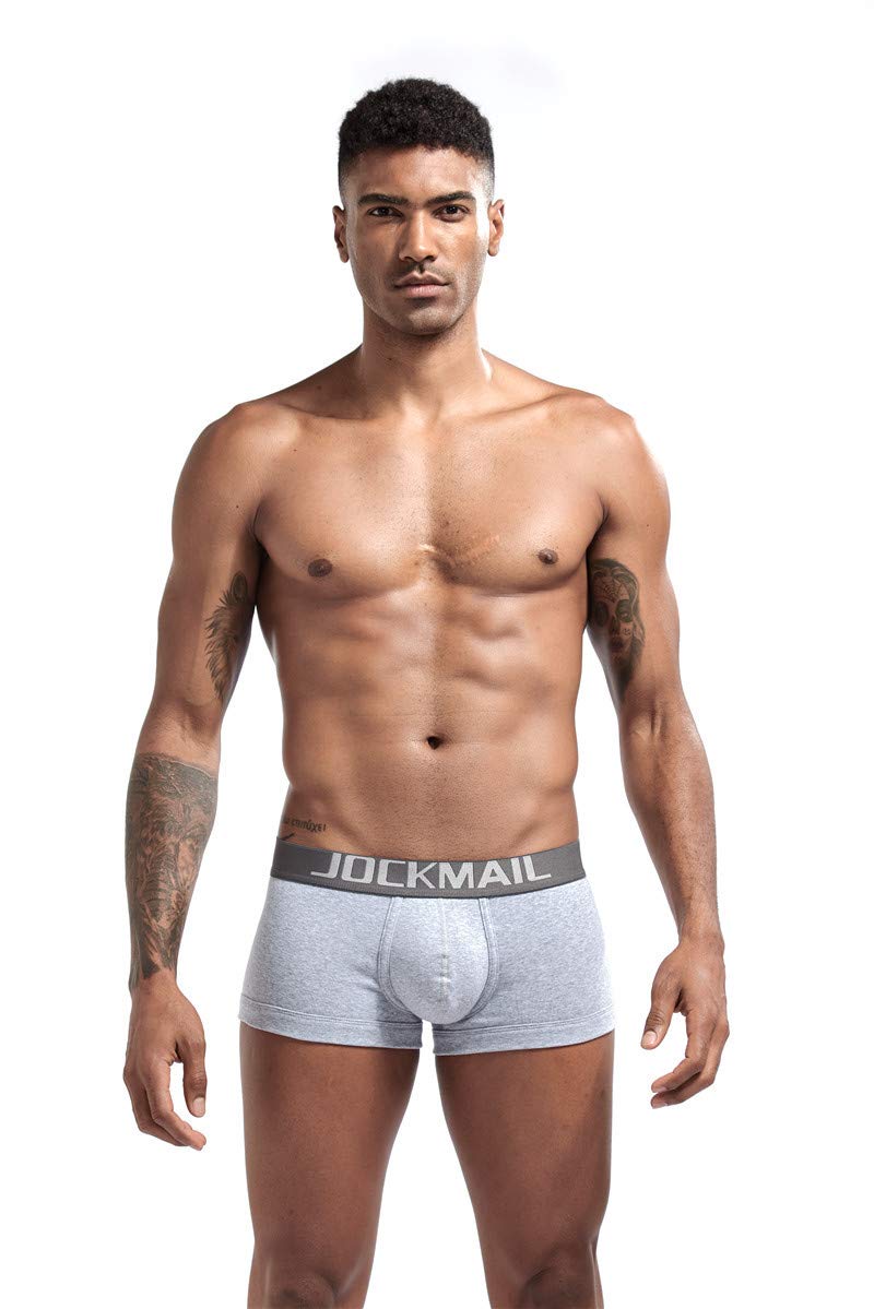 JOCKMAIL Cotton Men Boxer U Convex Pouch Adjustable Size Ring Cock Straps Men trunk Shorts (XXL, Gray)