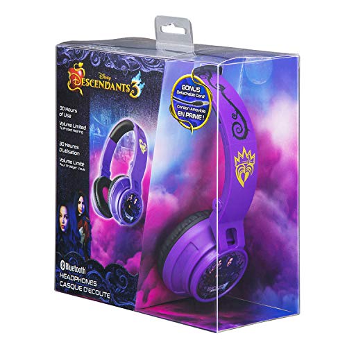 eKids Descendants Kids Bluetooth Headphones for Kids Wireless Rechargeable Foldable Bluetooth Headphones with Microphone Kid Friendly Sound and Bonus Detachable Cord, DE-B50v9M