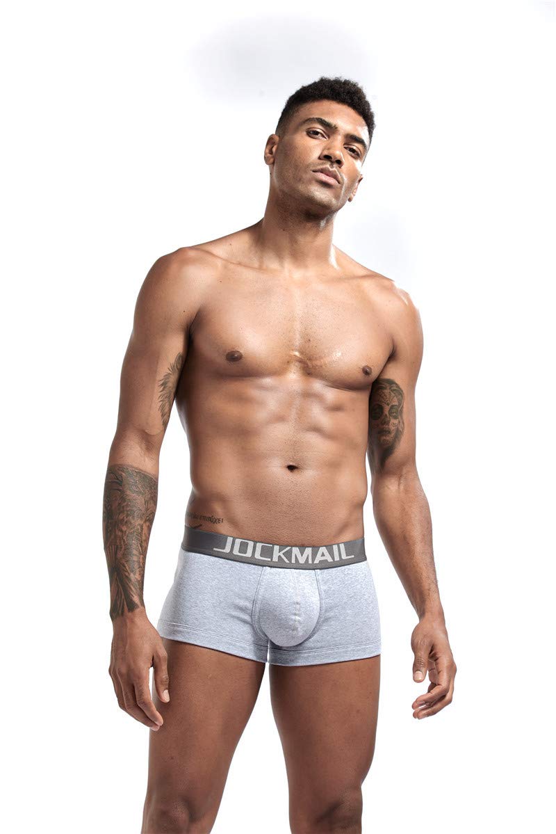 JOCKMAIL Cotton Men Boxer U Convex Pouch Adjustable Size Ring Cock Straps Men trunk Shorts (XXL, Gray)