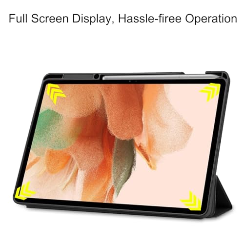 Case for Samsung Galaxy Tab S7 FE 12.4-Inch 2021 Release Model (SM-T730/733/736/738) Smart Slim Tri-Fold Tablet TPU Leather Cover With Auto Wake/Sleep for Samsung Galaxy Tab S7 FE Cover (Black)
